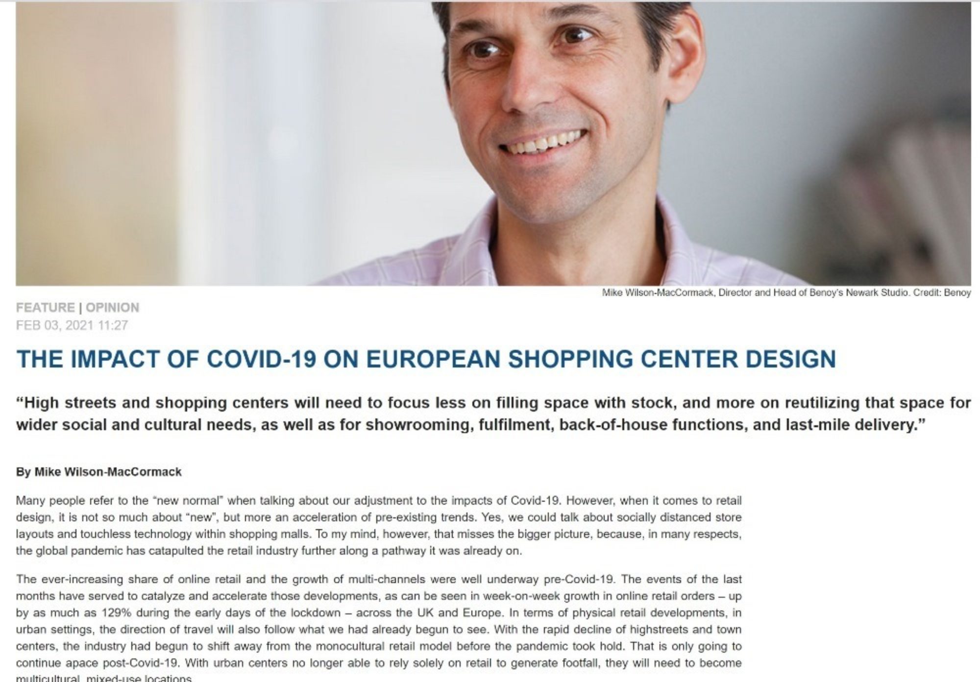 The impact of Covid-19 on shopping centre design - new article by Benoy ...